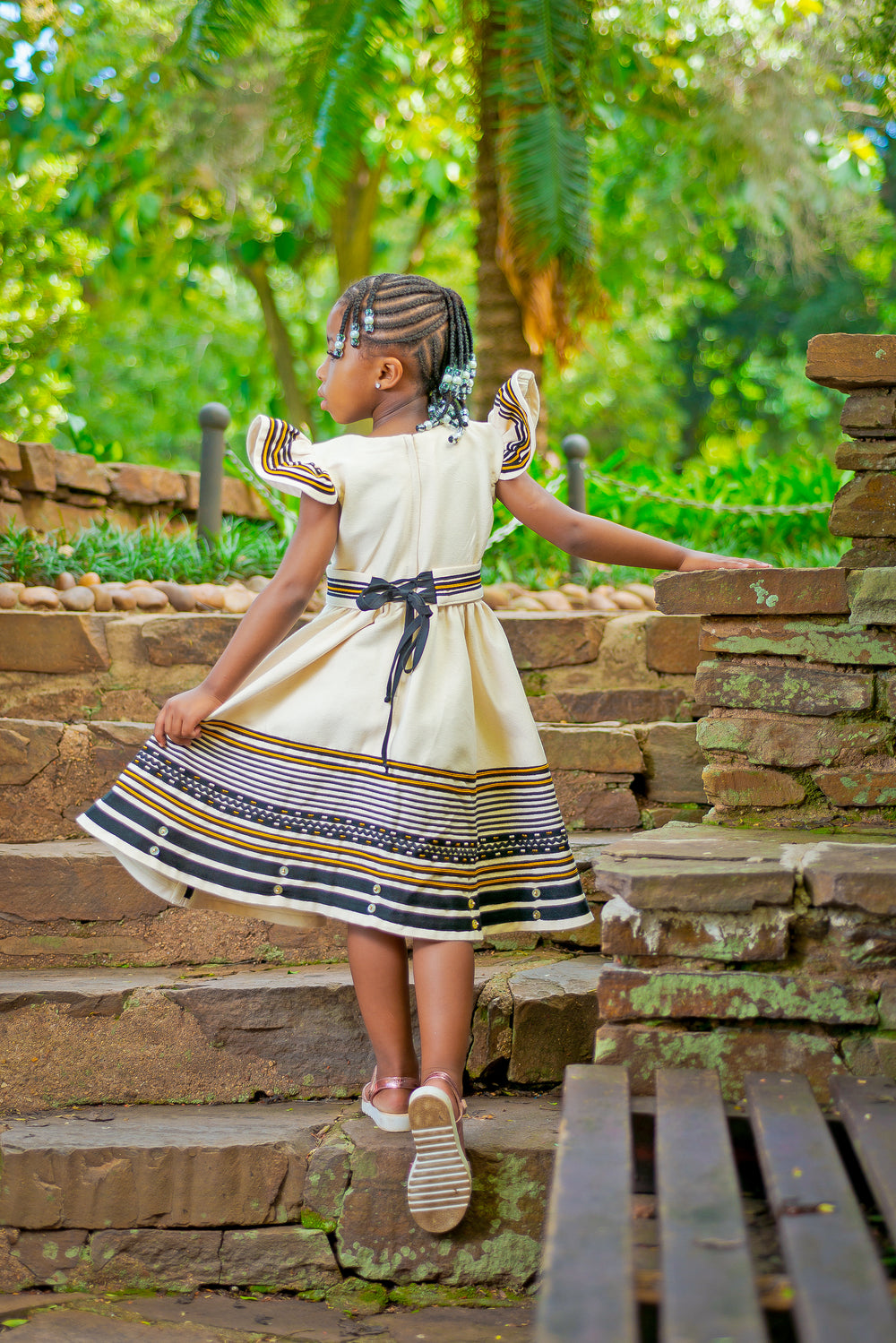 Cream, black and mustard girls dress
