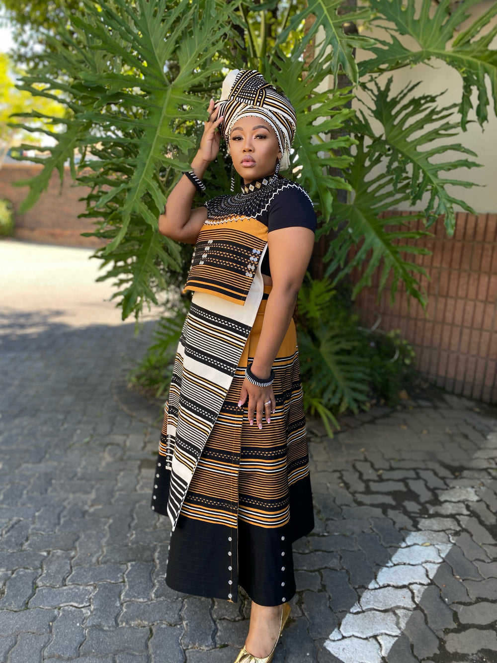 Mustard,Cream & Black Umbhaco Skirt