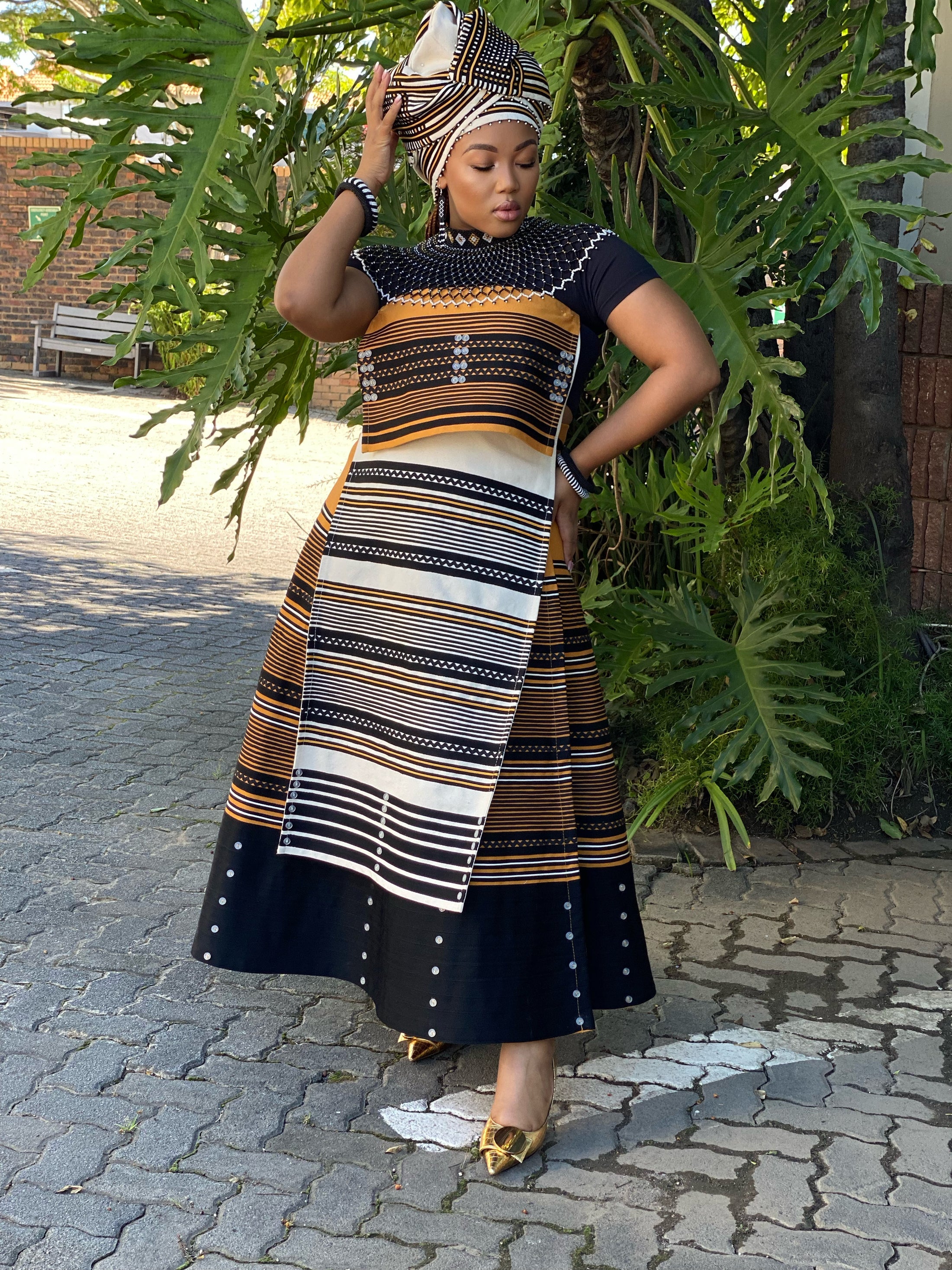 Mustard,Cream & Black Umbhaco Skirt
